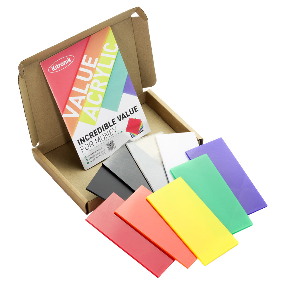 Value Acrylic Sheet Sample Pack 3mm x 111mm x 57mm – Kitronik Ltd
