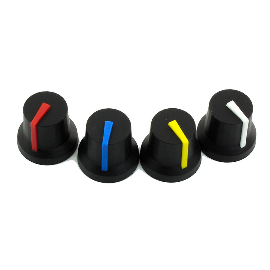 Black Potentiometer Knobs with Coloured Pointers – Kitronik