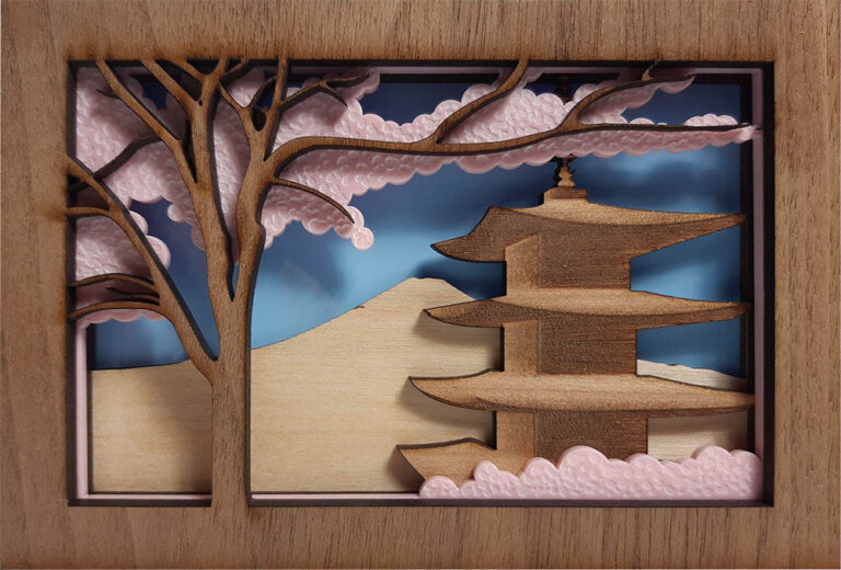 Create a 3D Japanese Landscape From Laser Cut Layered Parts – Kitronik
